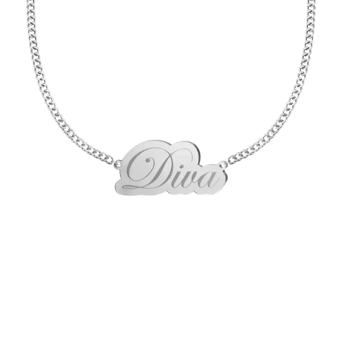 'Diva' Cursive Plate Necklace - Silver – QVWC SHOP!